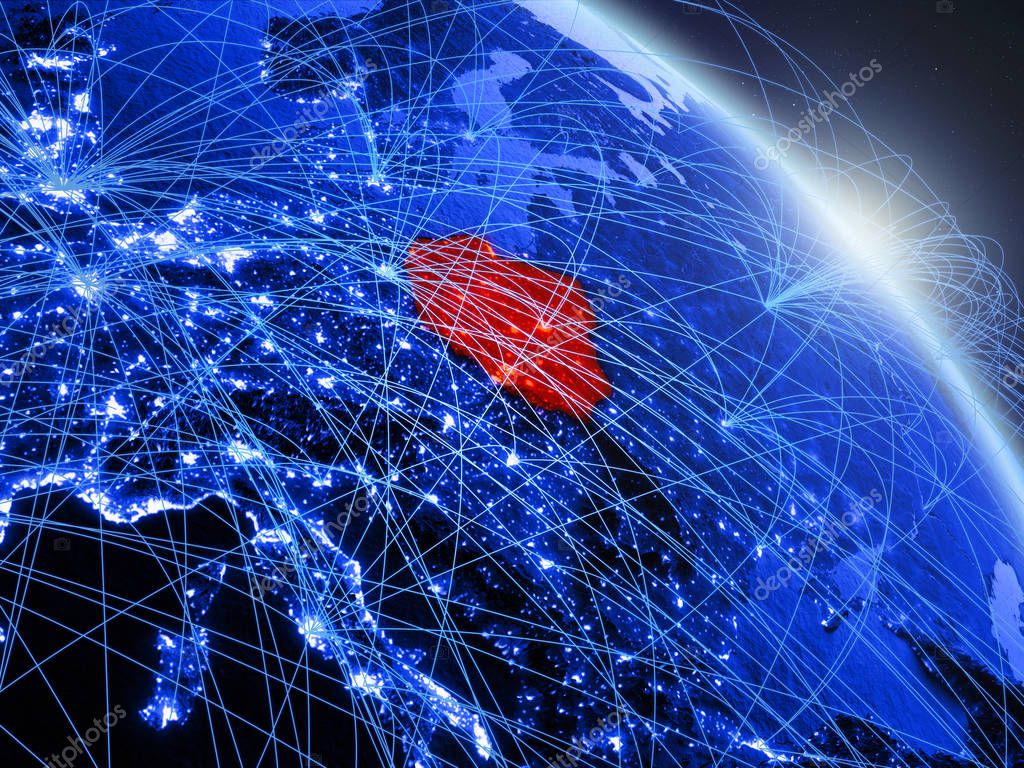 Polonia desde el espacio en el modelo del planeta azul digital Tierra. Concepto de tecnolog a ...