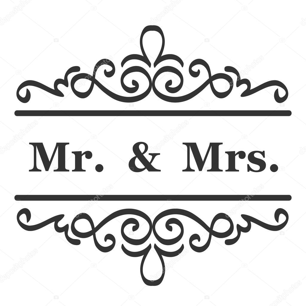 Señor y señora (señor y señora) Señal de boda Vector tipográfico 2024