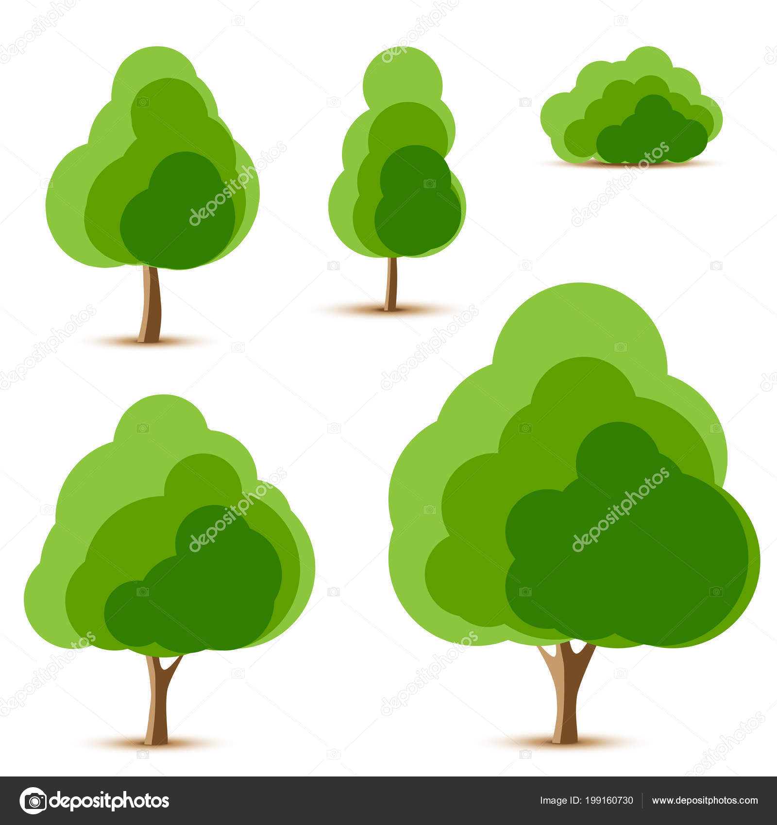 Set Tree Bush Icons White Background Illustration Vector Stock Vector ...
