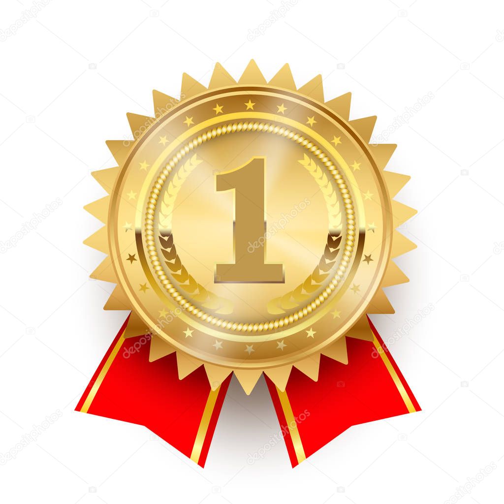 Medalla de Oro 1er Lugar Insignia. Símbolo de victoria en el deporte, en los negocios, medalla ...