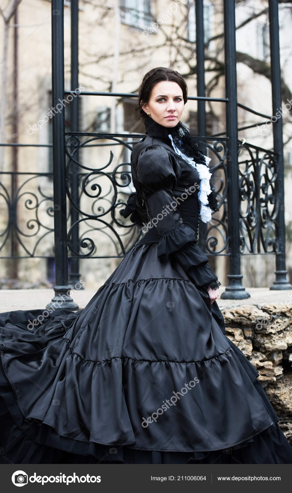 Outdoors Portrait Victorian Lady Black — Stock Photo © rod_julian ...