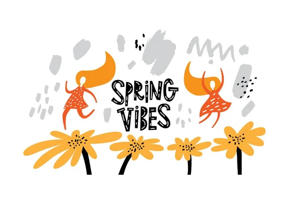 Vector Spring vibes sign, emblem with hand drawn lettering and grey ...