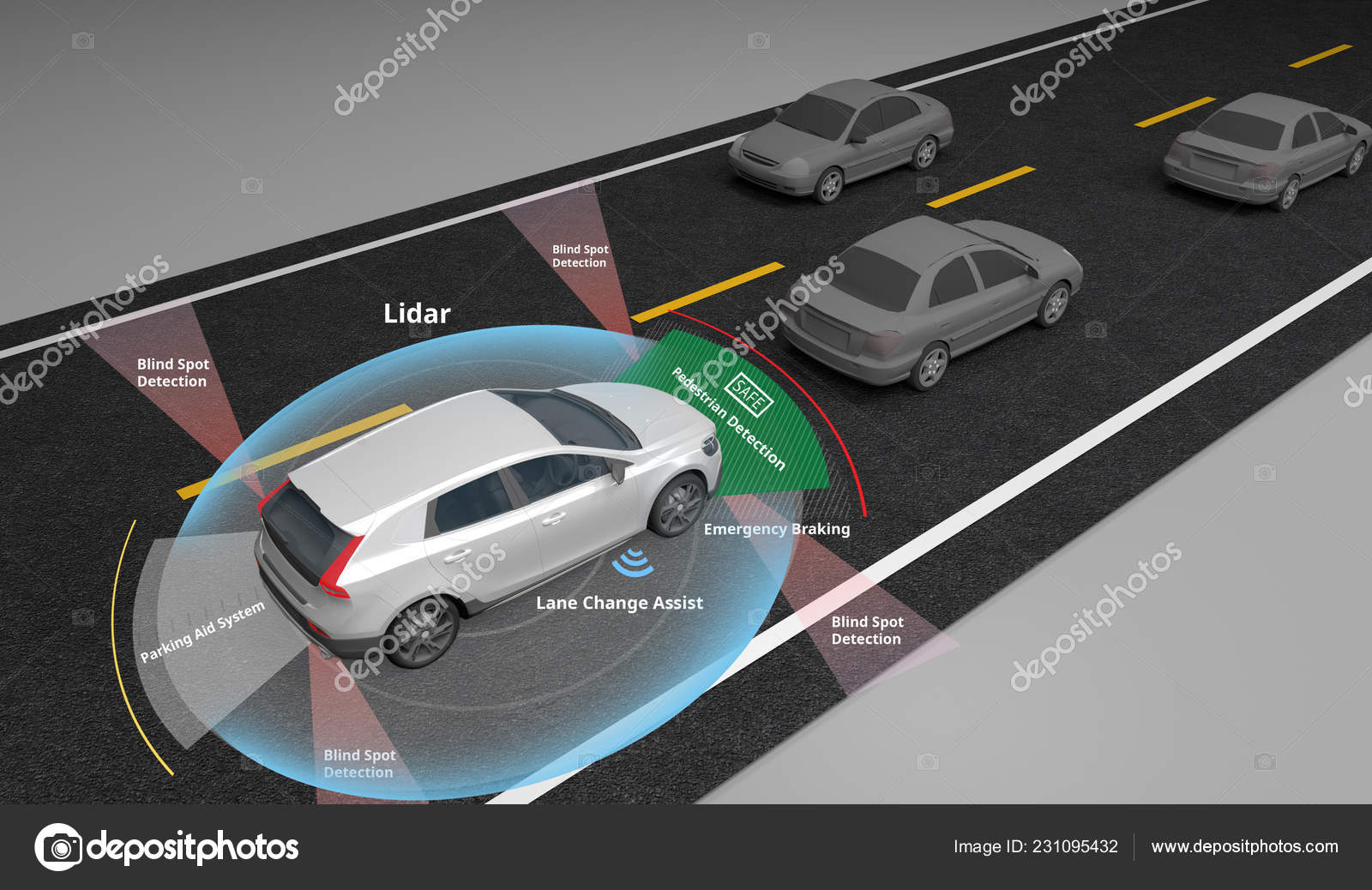 Autonomous Self Driving Electric Car Showing Lidar Safety Sensors Use ...