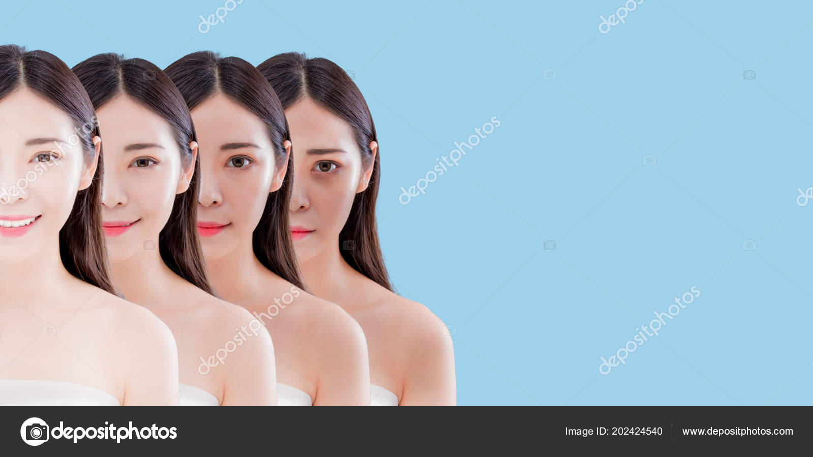 Woman Skin Whitening Process Blue Background — Stock Photo ...