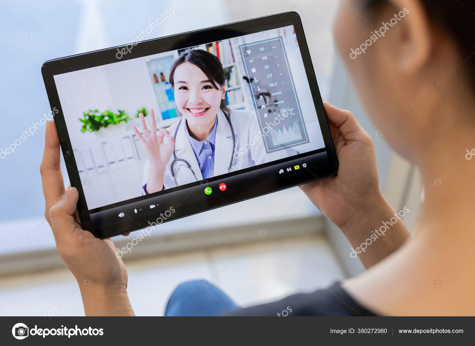 Telemedicine Concept Patient Use Tablet Has Video Chat Asian Female ...