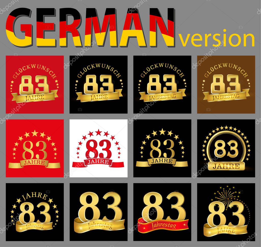 Conjunto de número ochenta y tres (83 años) diseño de celebración ...