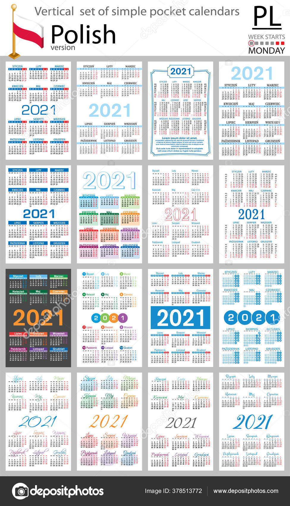 Polish Vertical Set Pocket Calendars 2021 Two Thousand Twenty One Stock ...