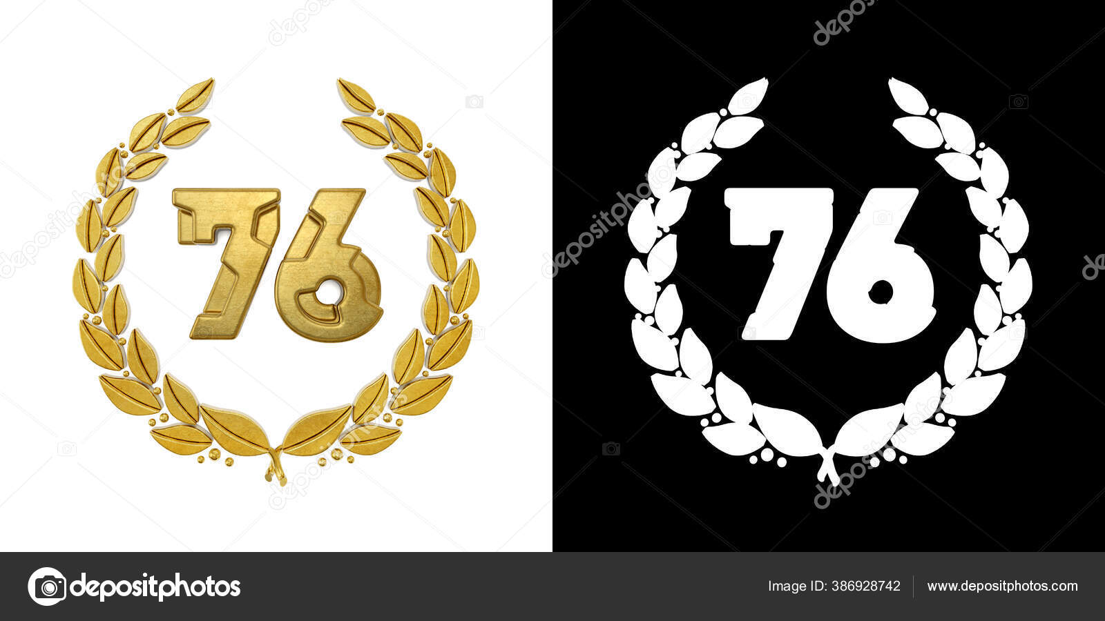 Gold Number Number Seventy Six Laurel Branch Alpha Channel Illustration ...