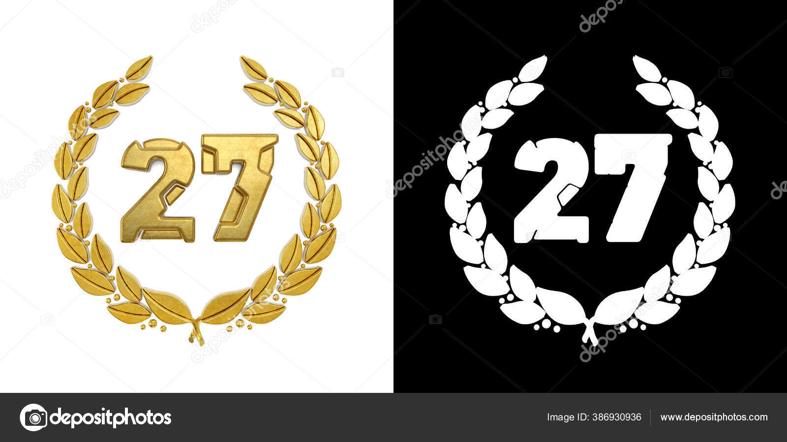 Gold Number Number Twenty Seven Laurel Branch Alpha Channel ...