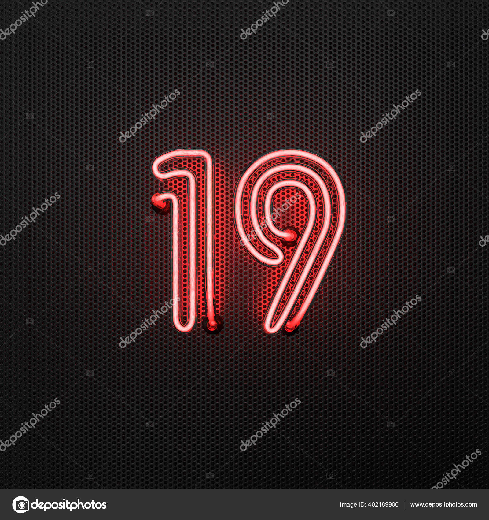 Néon Rouge Brillant Numéro Numéro Sur Fond Métallique Perforé ...