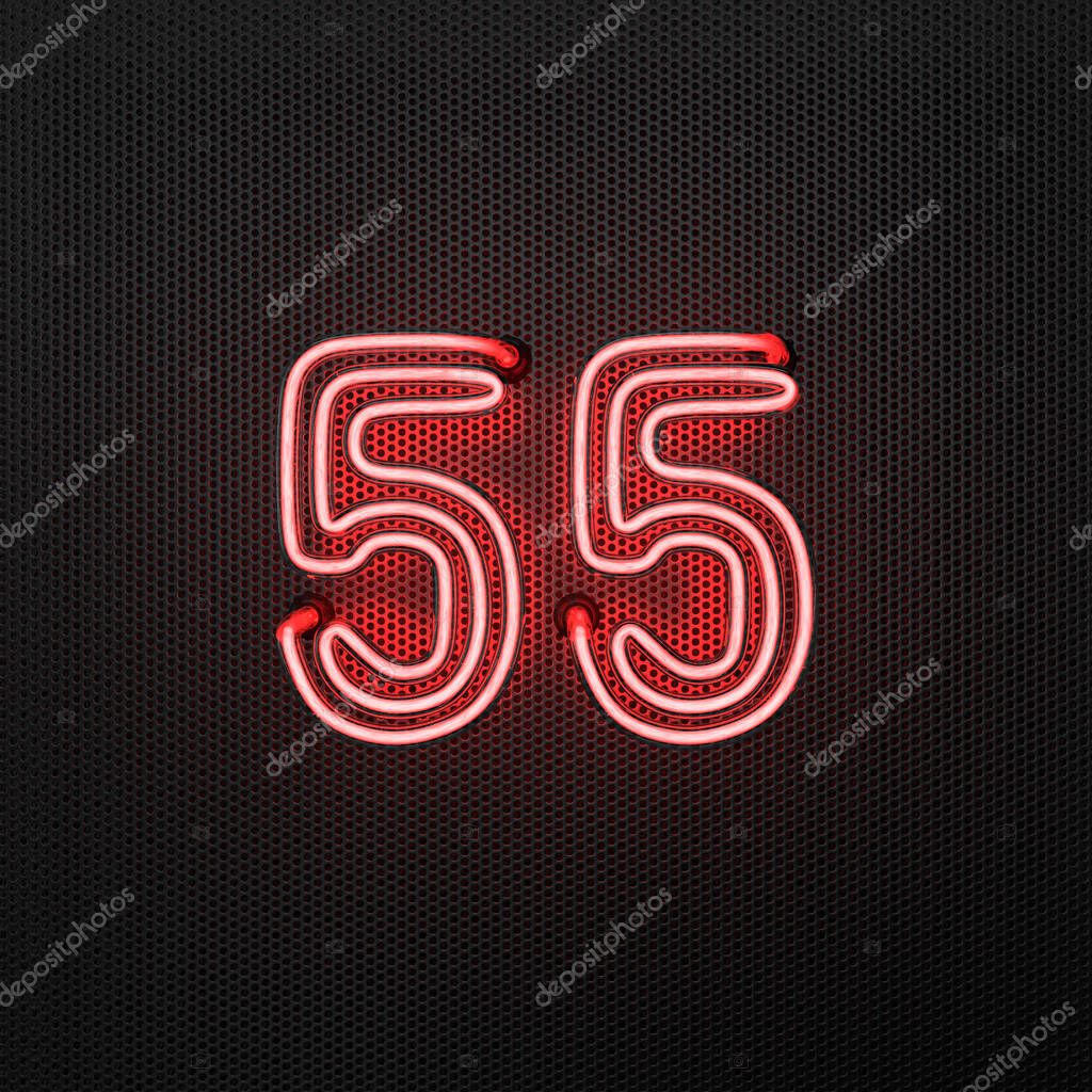 Neón rojo brillante número 55 (número cincuenta y cinco) sobre un fondo ... Neón rojo brillante número 55 (número cincuenta y cinco) sobre un fondo ...