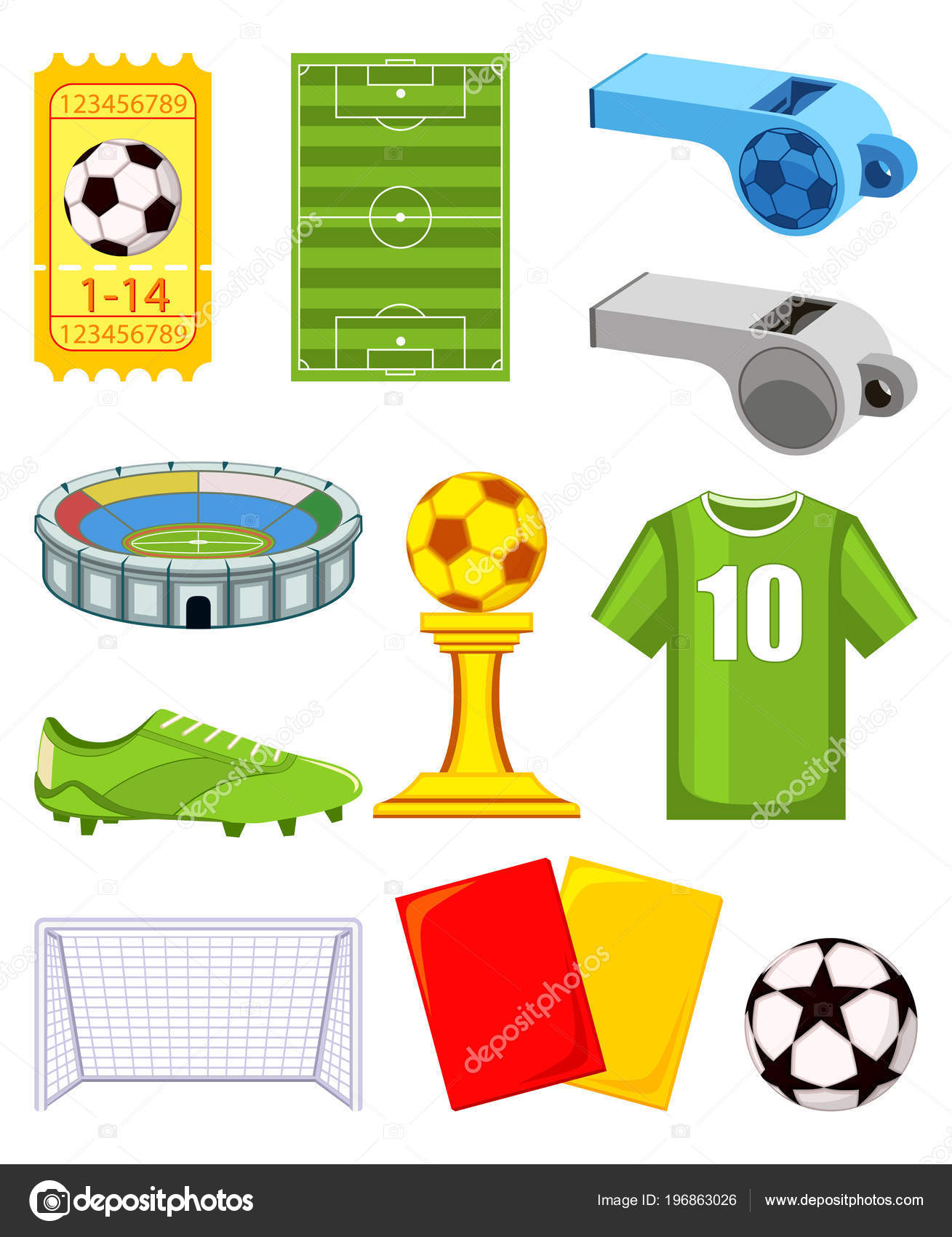 Colorful cartoon soccer 11 elements set. Stock Illustration by ...
