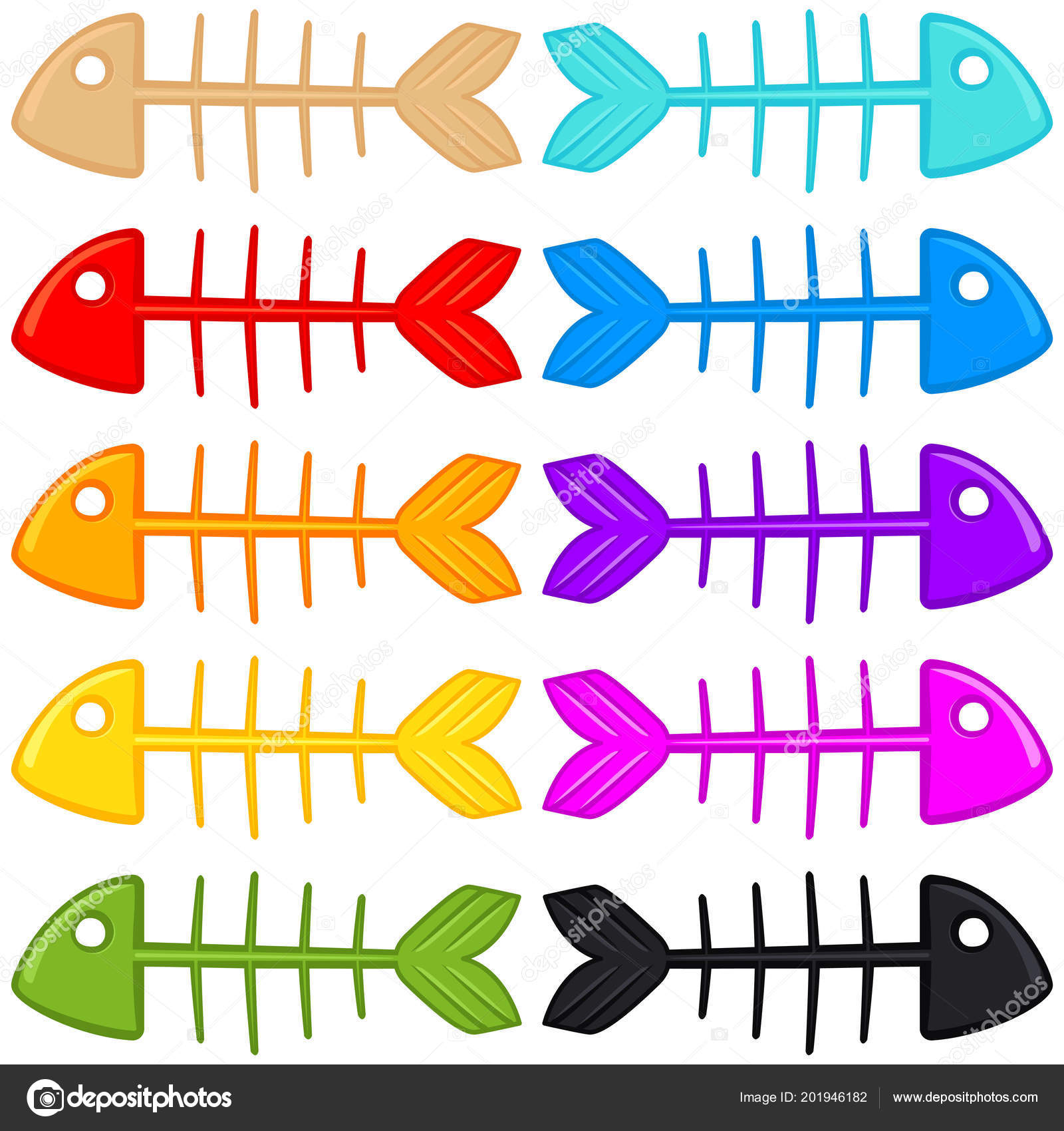 Colorful cartoon fish skeleton set Stock Vector Image by ©bessyana ...