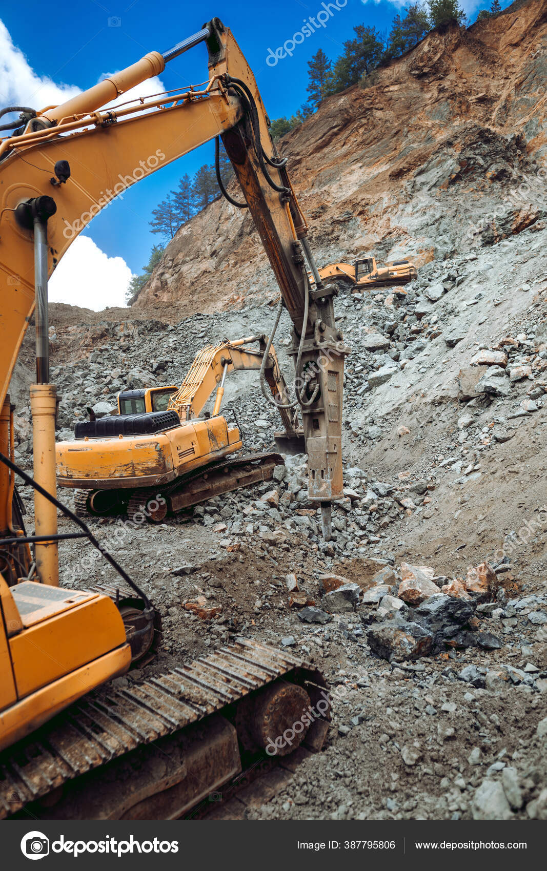 Multiple Machineries Working Construction Site Details Excavators ...