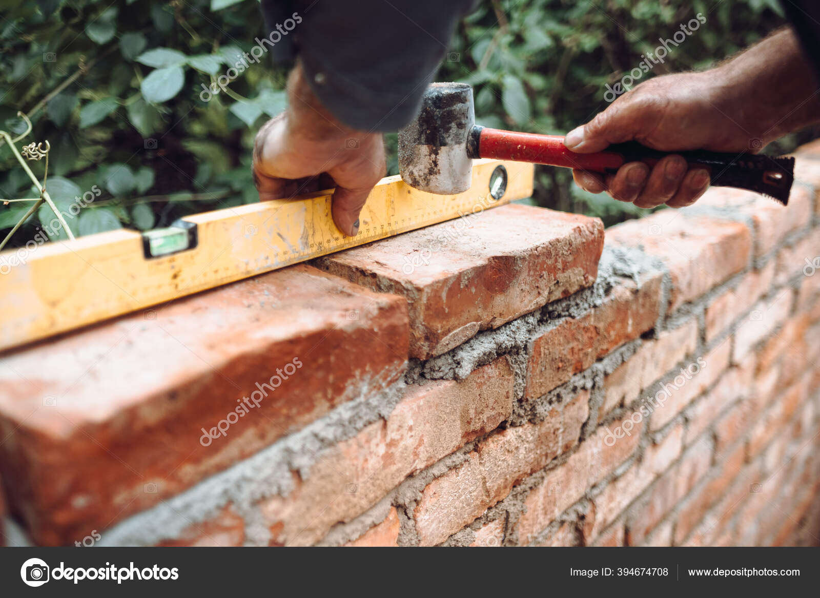 Professional Construction Worker Laying Bricks Building Brick Walls ...