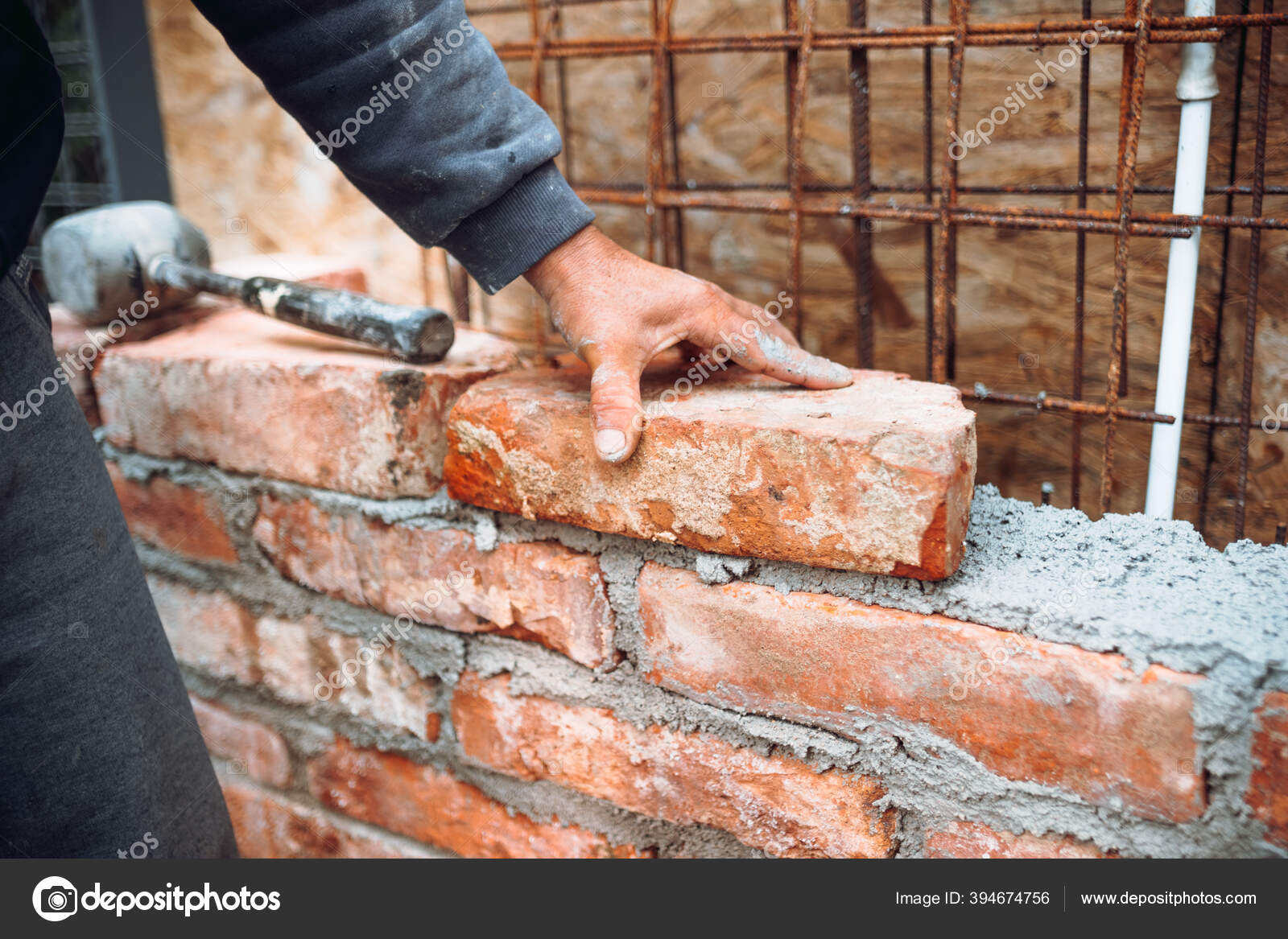 Professional Construction Worker Laying Bricks Building Walls ...
