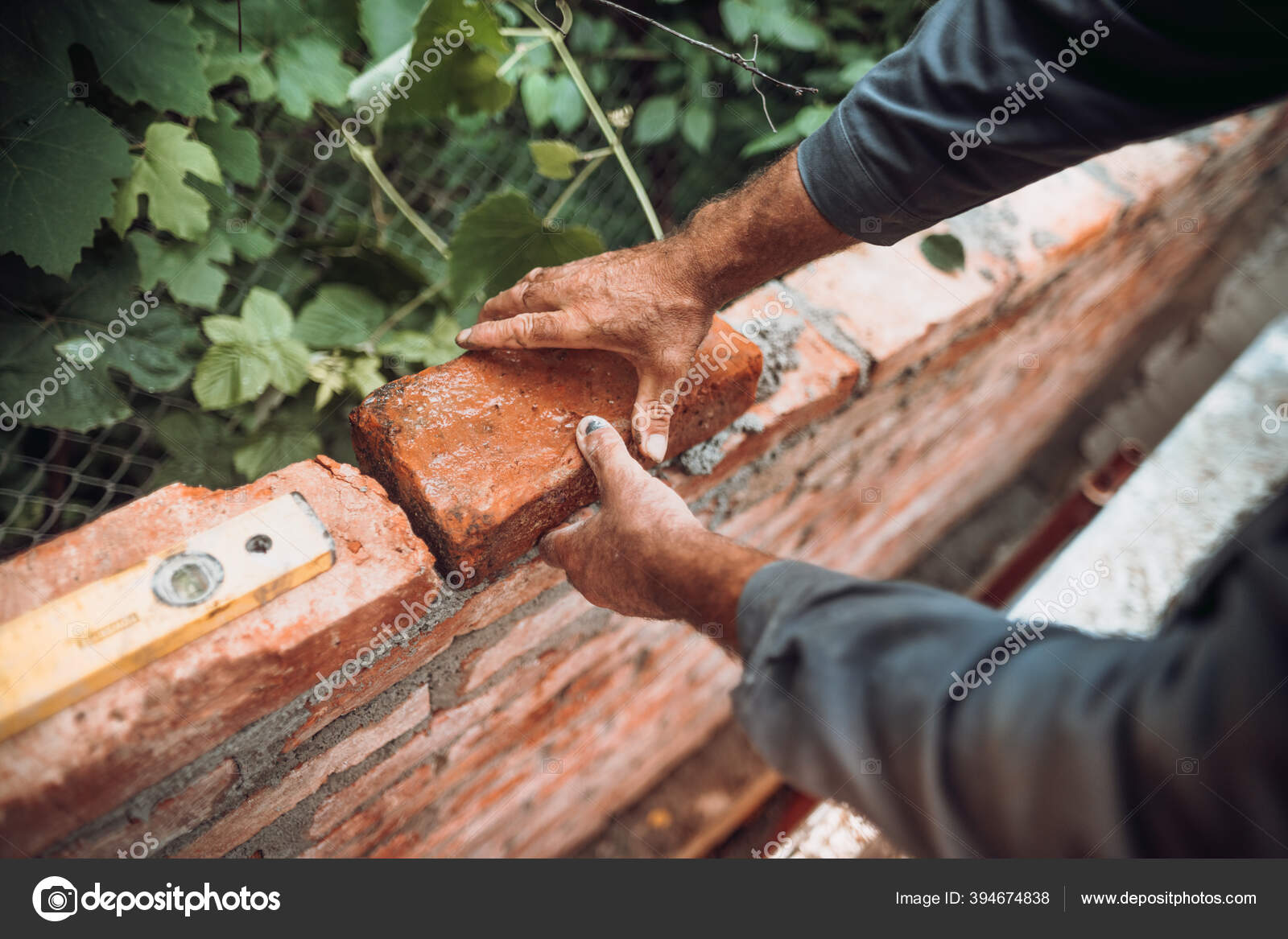 Professional Construction Worker Laying Bricks Building Walls ...