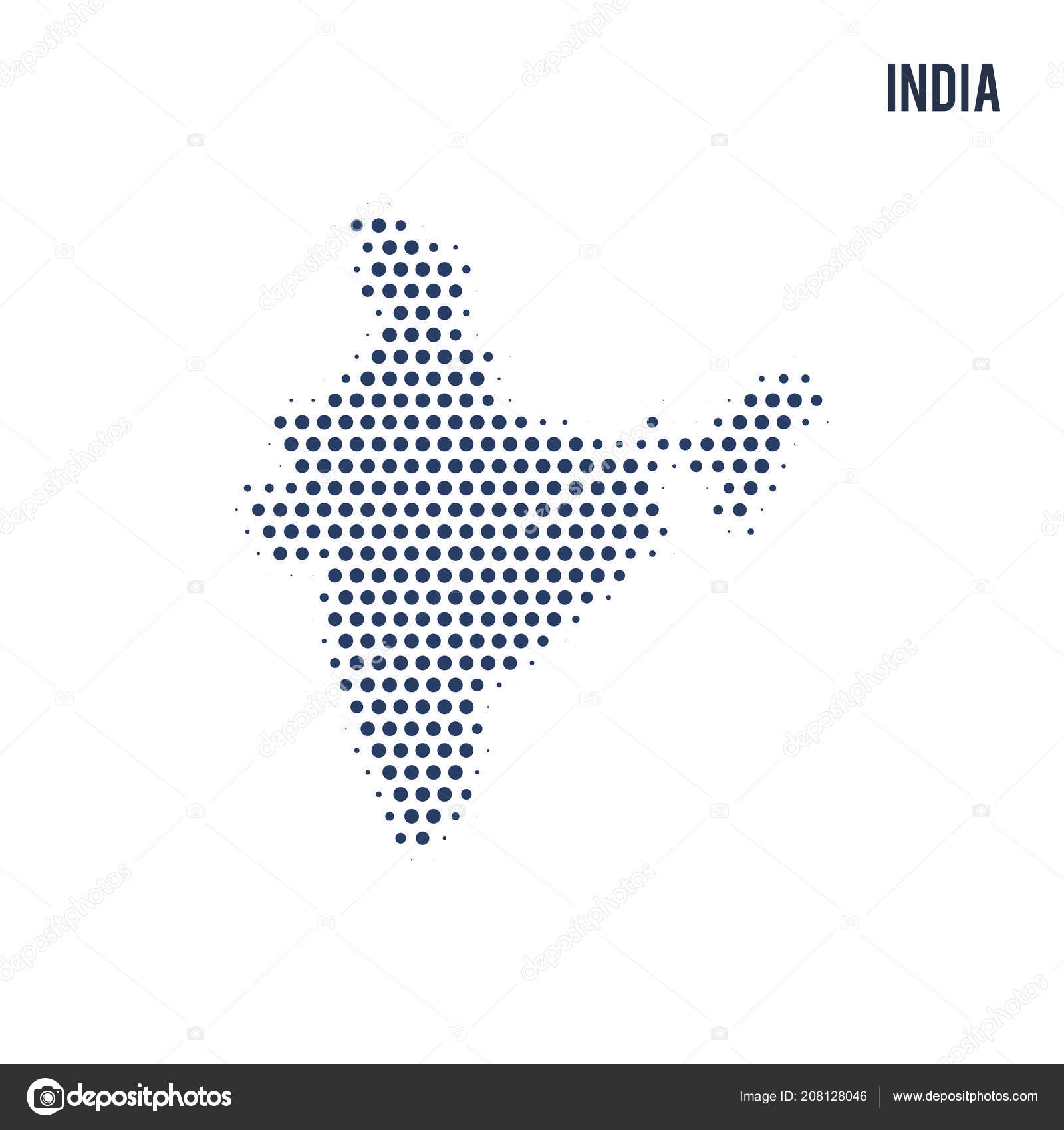 Dotted Map India Isolated White Background Vector Illustration Stock ...
