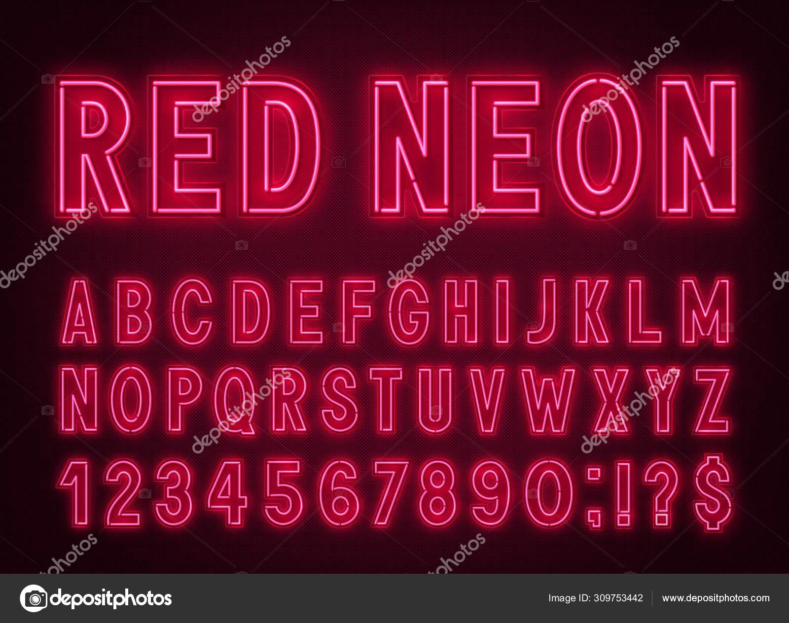 Neon red font, light alphabet with numbers. Stock Vector Image by ...