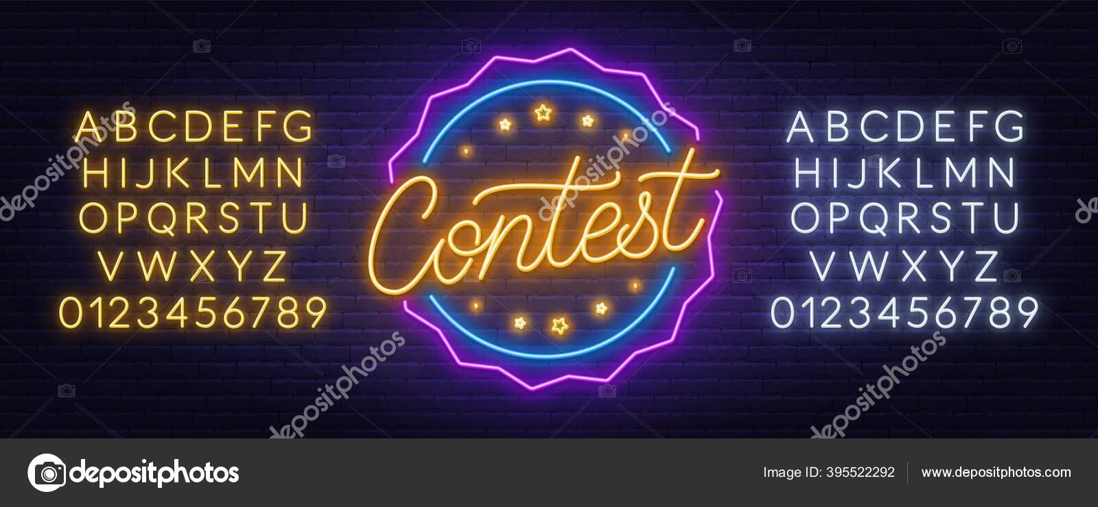 Contest neon sign on brick wall background. Stock Vector Image by ...