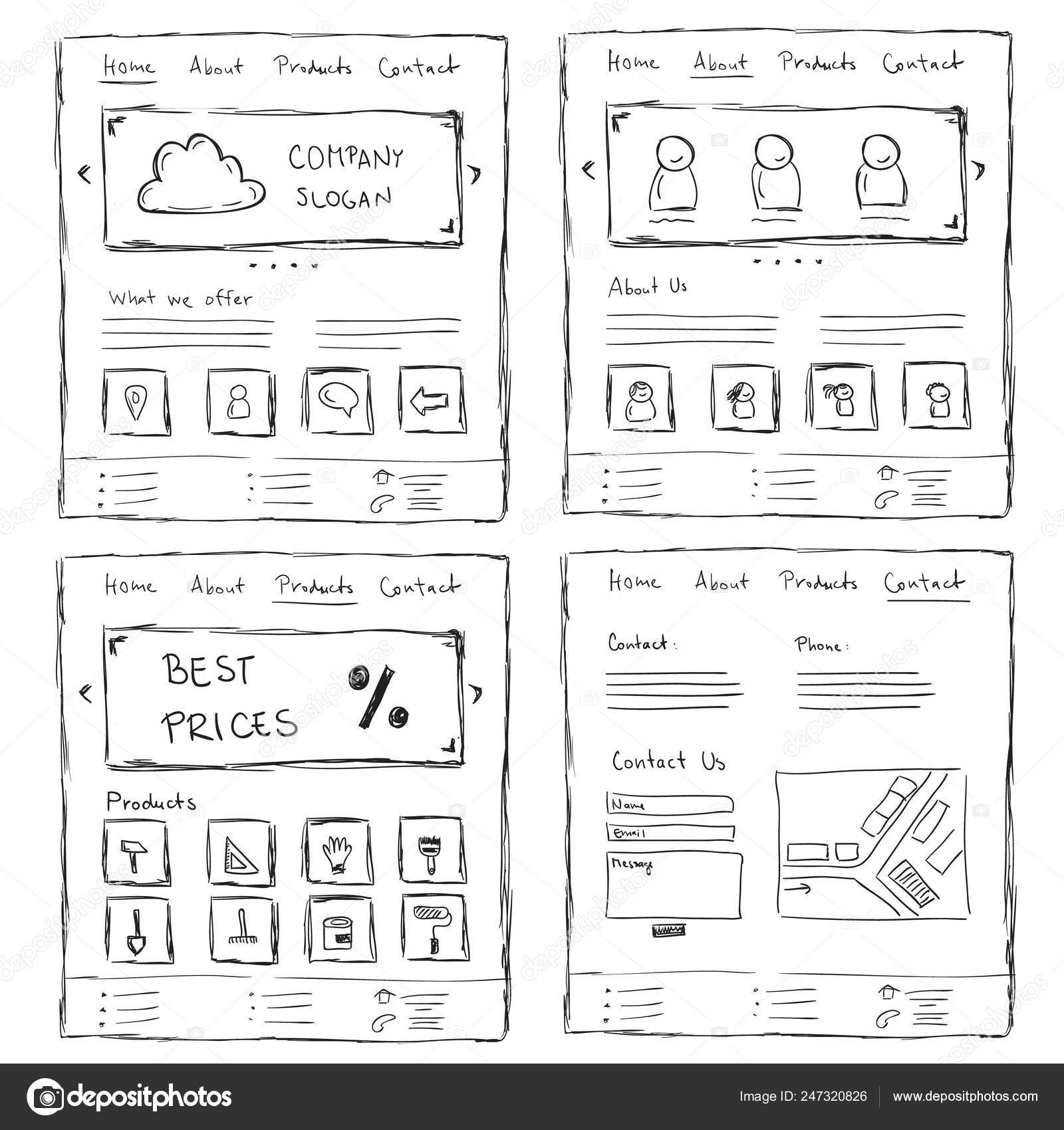 Hand Drawn Website Layouts Doodle Style Design Stock Vector Image by ...