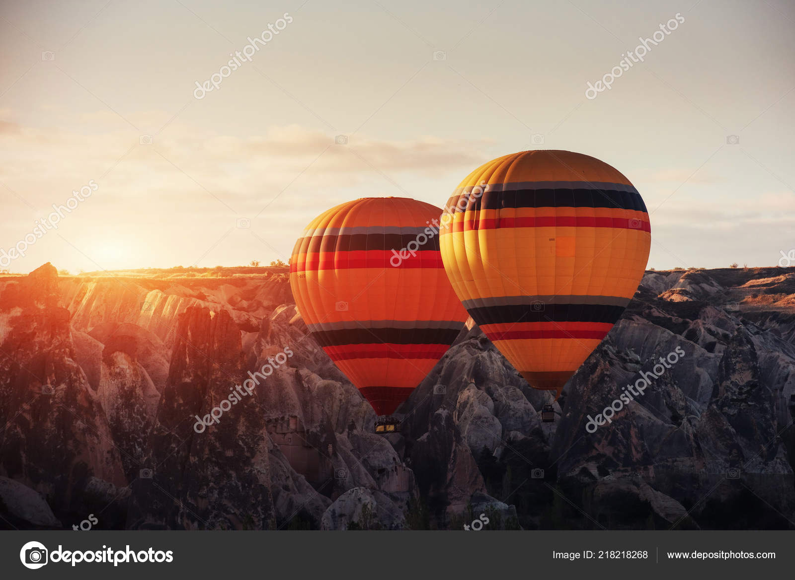 Amazing Sunset Cappadocia Beautiful Color Balloons Turkey Stock Photo ...