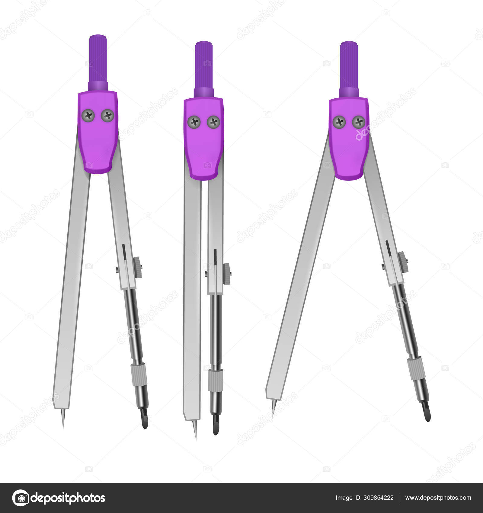 Set of Drawing compasses for draftsmanship, Geometric measuring tool ...