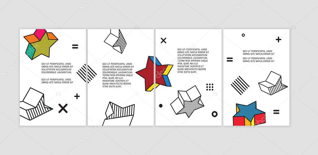 Folleto en formato a4. Pop art fondo geométrico con elementos gráficos ...