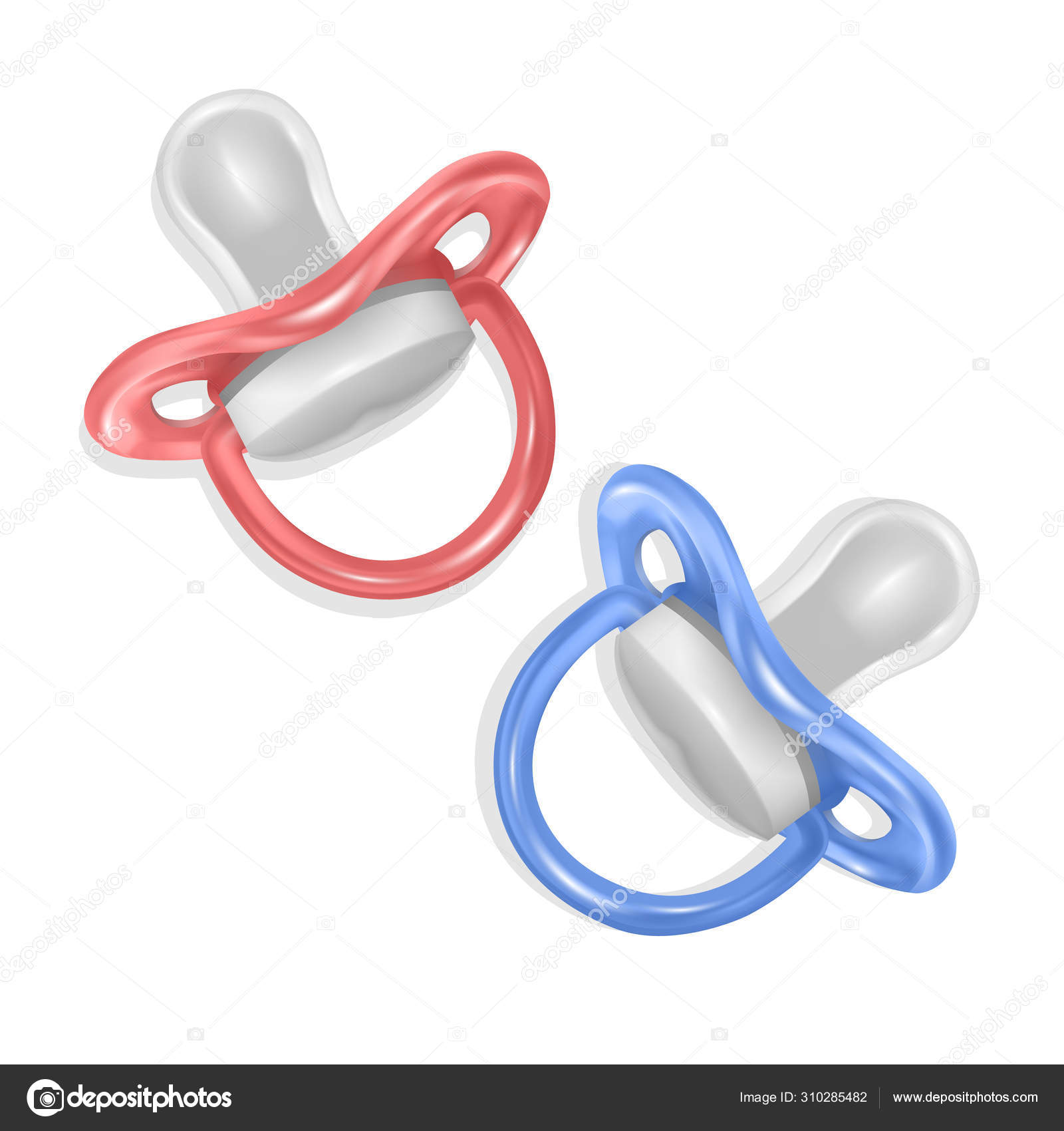 Pacifier isolated on white background. Set pacifiers, red and blue ...