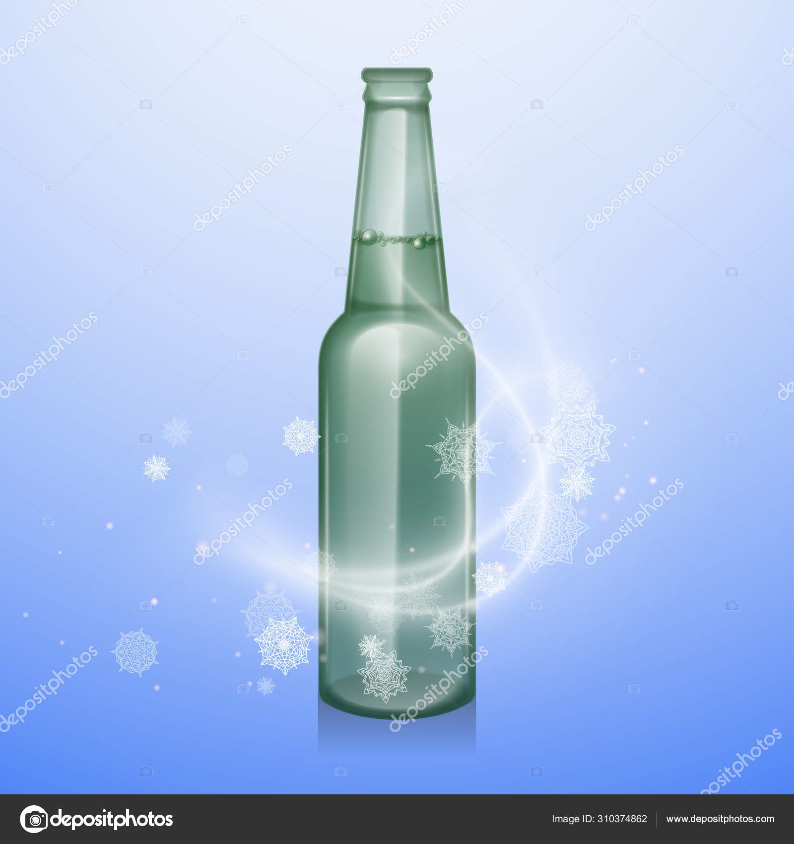 Iklan bir ringan dingin, bir premium dalam botol kaca transparan ...