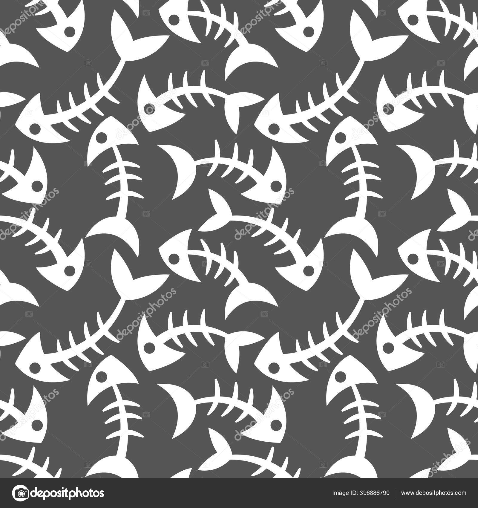 Seamless Endless Pattern Fish Bones Dark Background Vector Eps ...