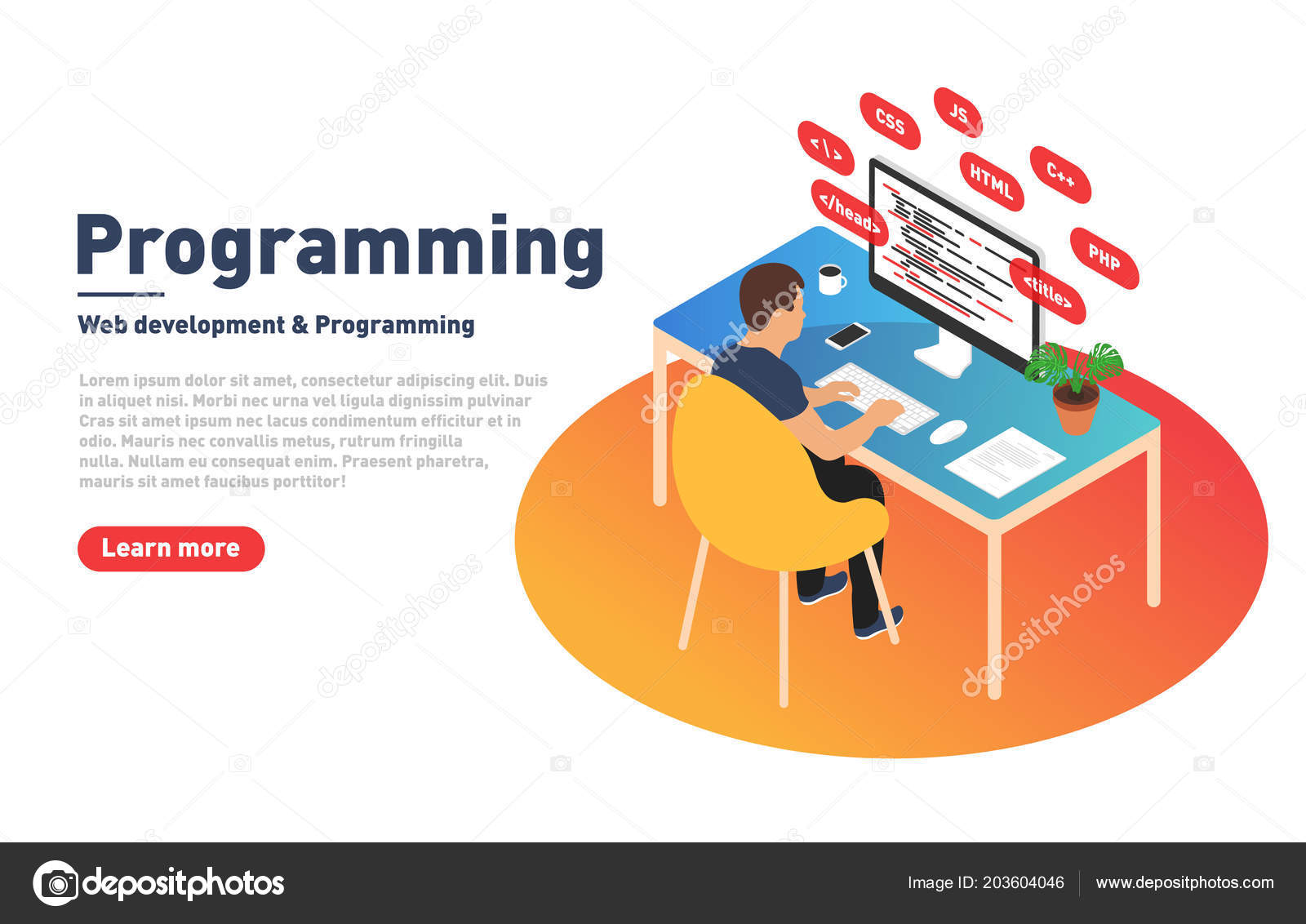 Programming Web Development Concept Programmer Working Computer Developer Modern Workplace Stock ...
