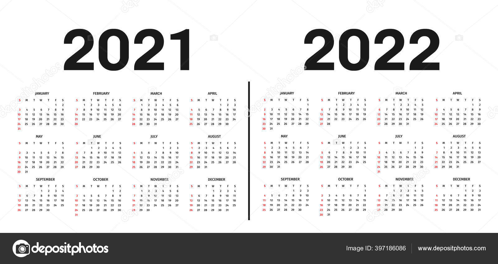 Calendar 2021 2022 Template Calendar Template Black White Colors ...