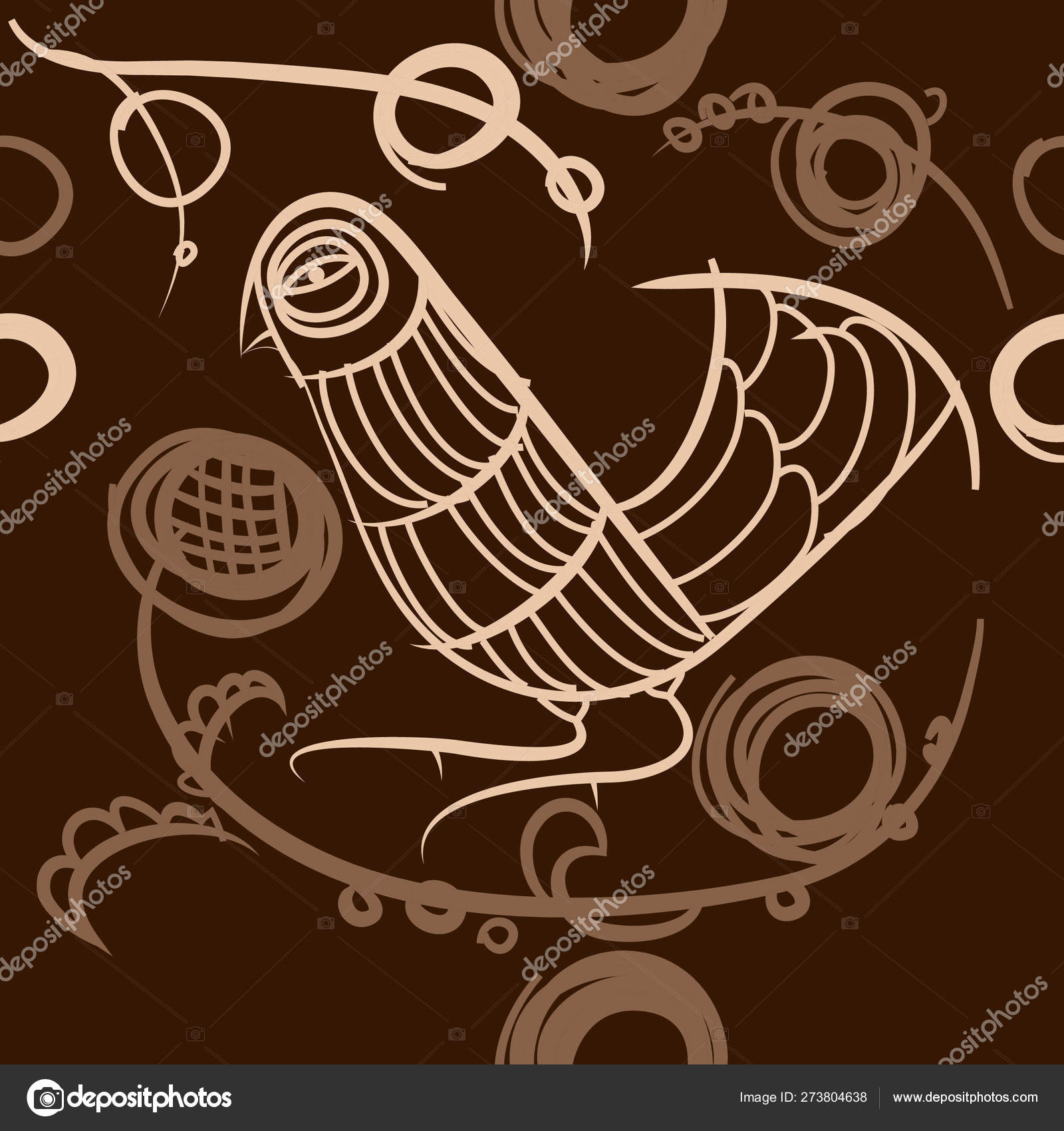 Seamless Pattern Line Art Bird Vector Illustration Stock Vector by ...