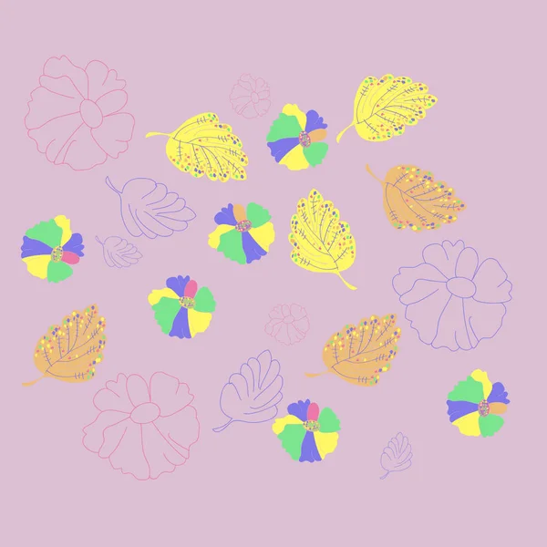 Composition Flowers Leaves Dashed Lines Labels Stock Vector by ...