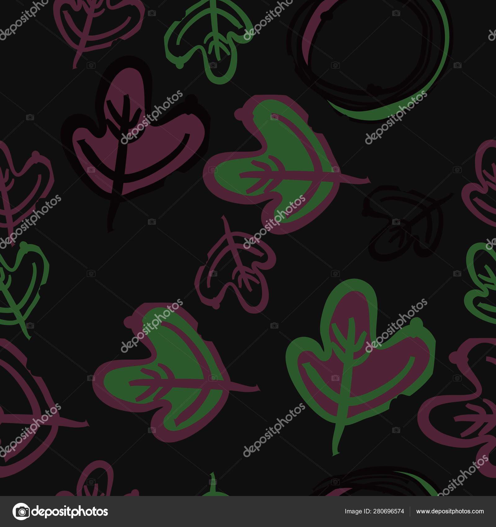 Horizontal Composition Leaves Dashed Lines Labels Hand Drawn Stock ...