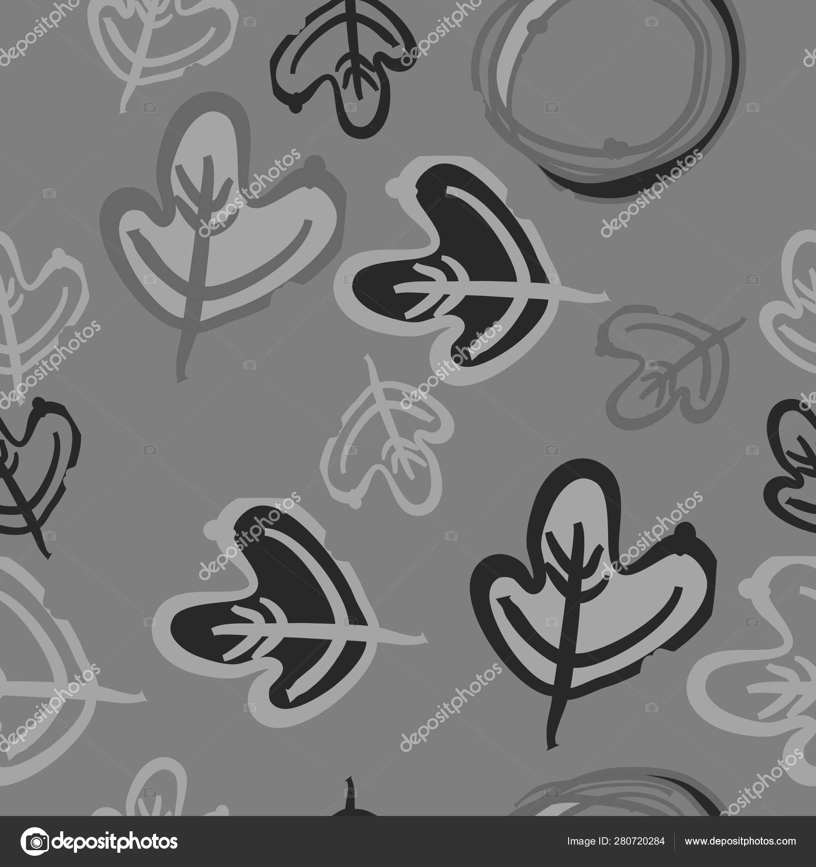 Horizontal Composition Leaves Dashed Lines Labels Hand Drawn Stock ...