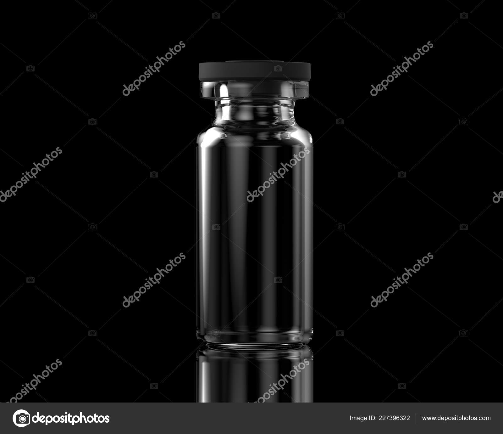 Isolated Transparent Empty Glass Vial Rubber Cap Black Background ...