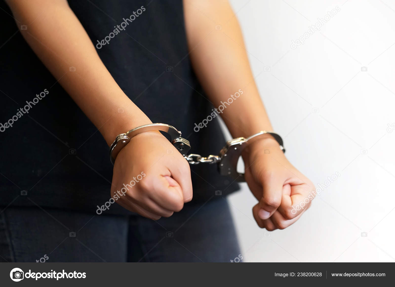 Arrested Woman Handcuffed Hands Isolated Gray Backgroud Prisoner ...