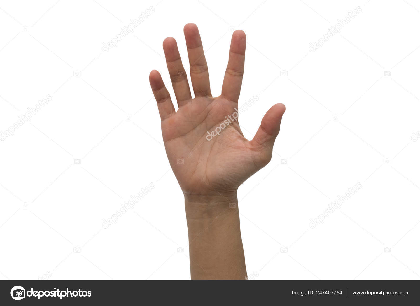 Una Mano Levantada Muy Arriba Aislada Sobre Fondo Blanco — Foto de ...