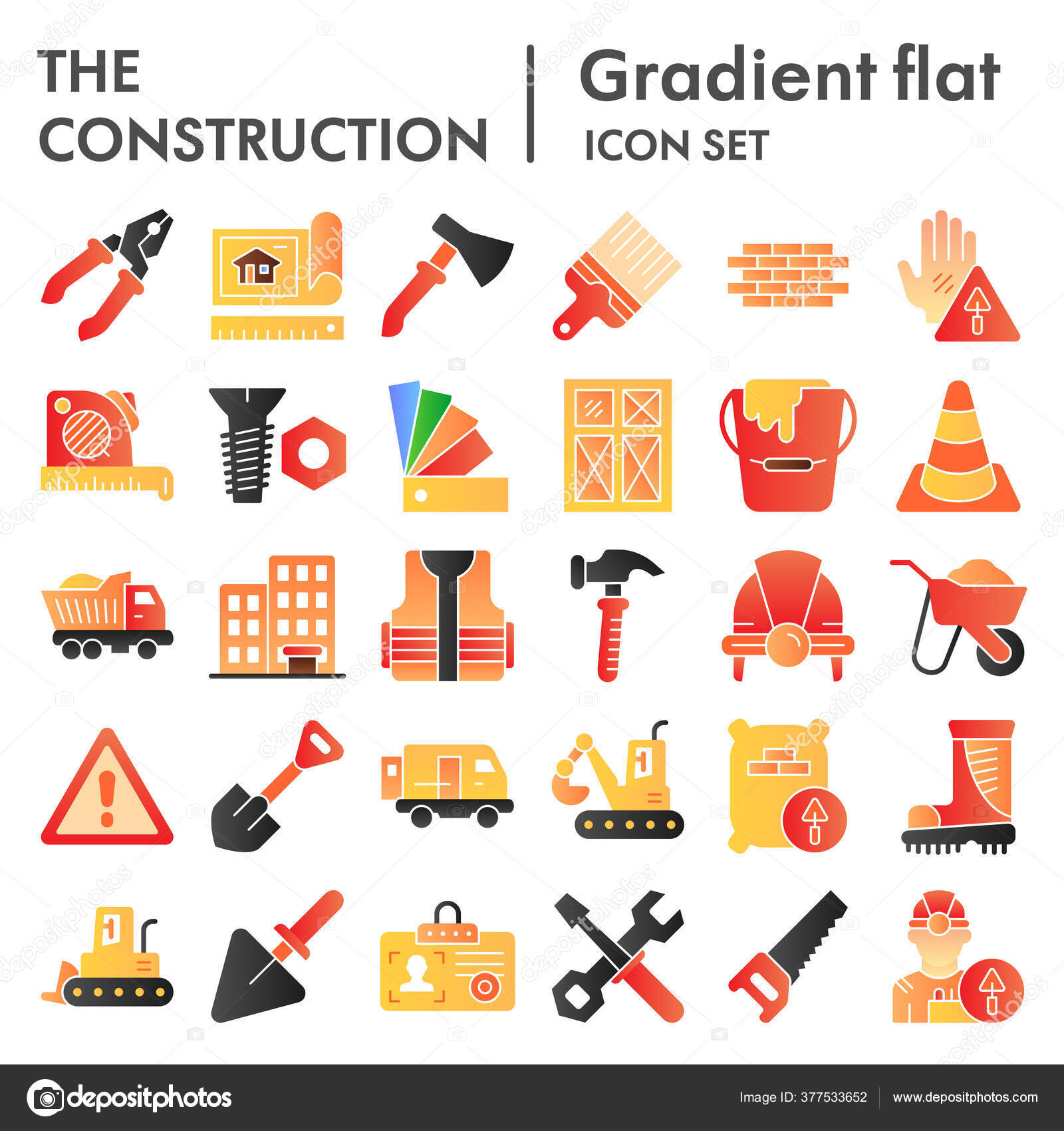 Construction flat icon set, repair symbols collection, vector sketches ...