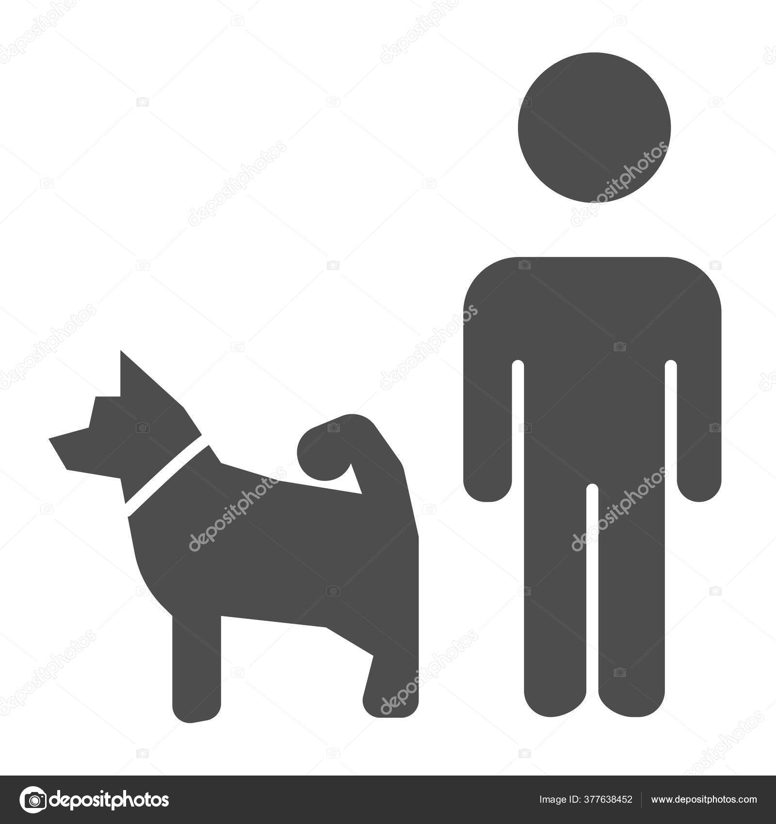 Man and dog solid icon, domestic animal concept, dog walking sign on ...
