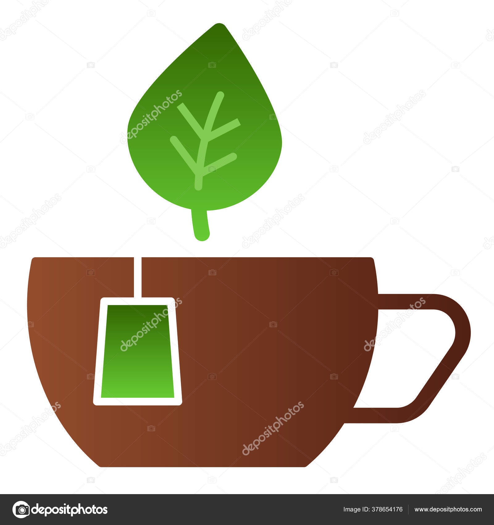 Mug with leaves flat icon. Cup of tea color icons in trendy flat style. Green tea gradient style ...