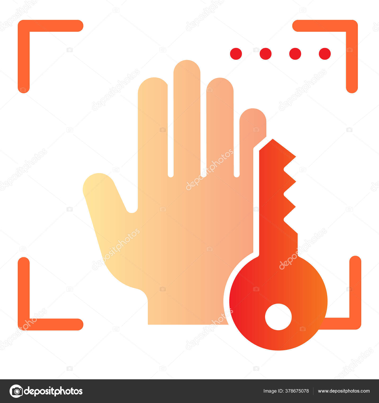 Biometric hand scanning and key flat icon. Hand biometric scan color ...