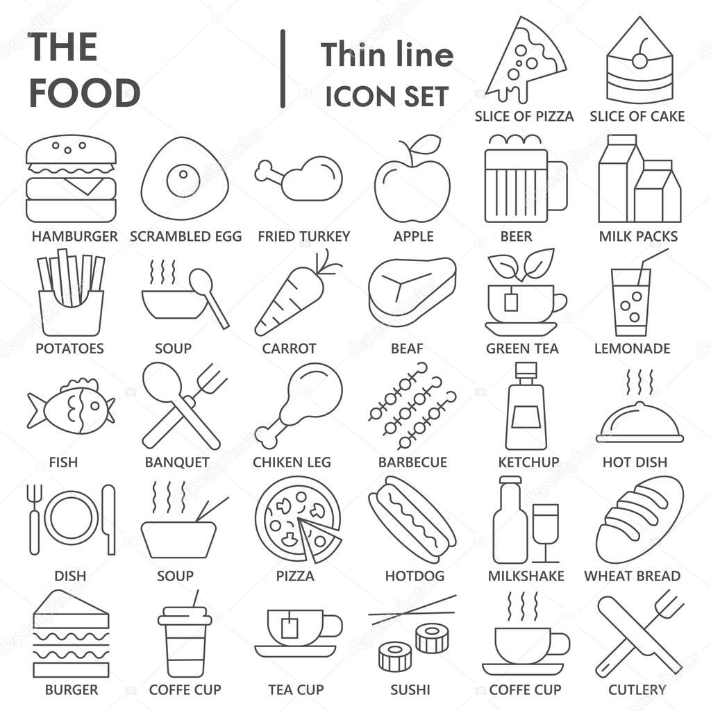 Alimento línea delgada conjunto de iconos SIGNED, colección de símbolos ...