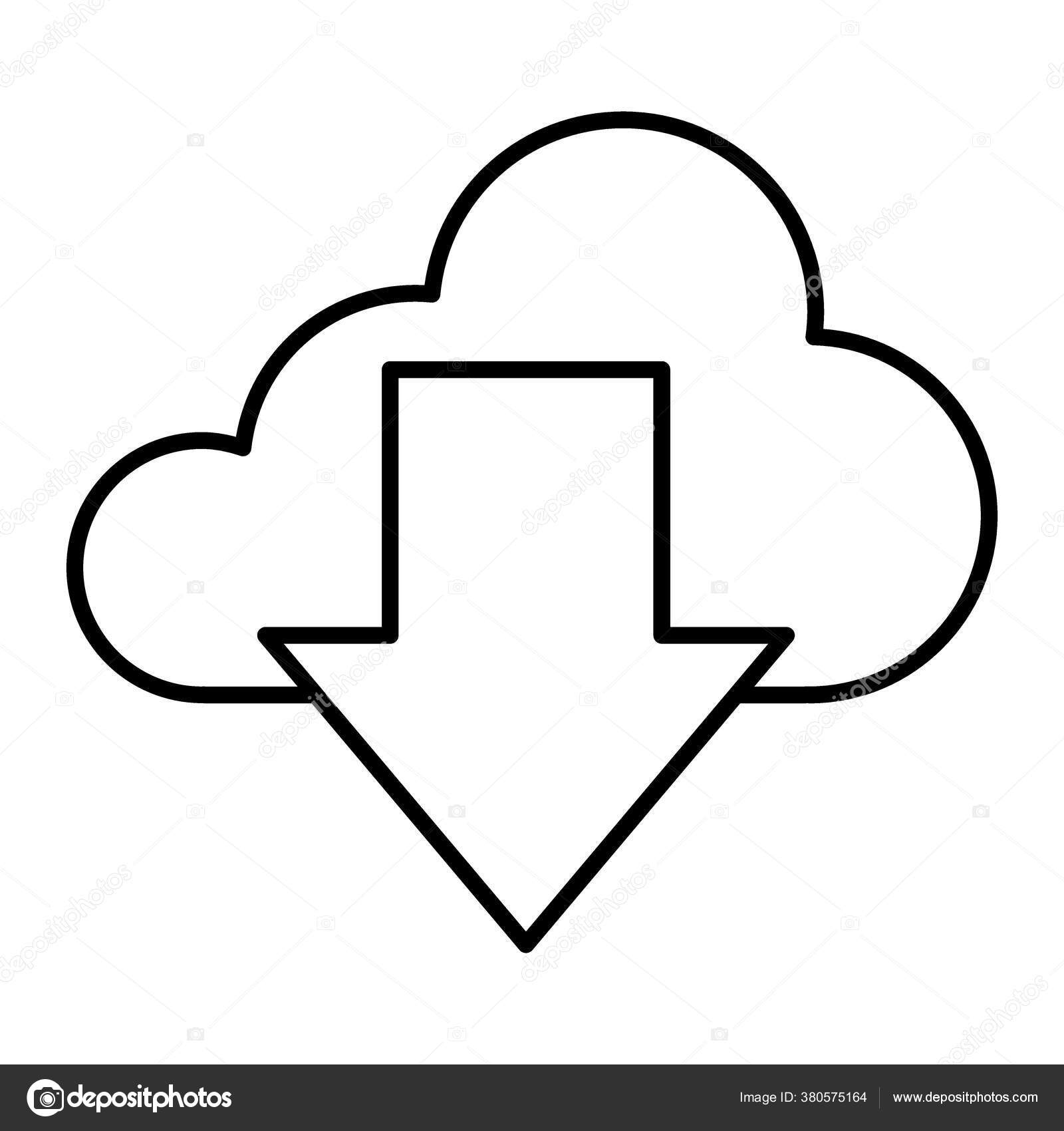 Download From Cloud Thin Line Icon Cloud And Arrow Vector Illustration Isolated On White