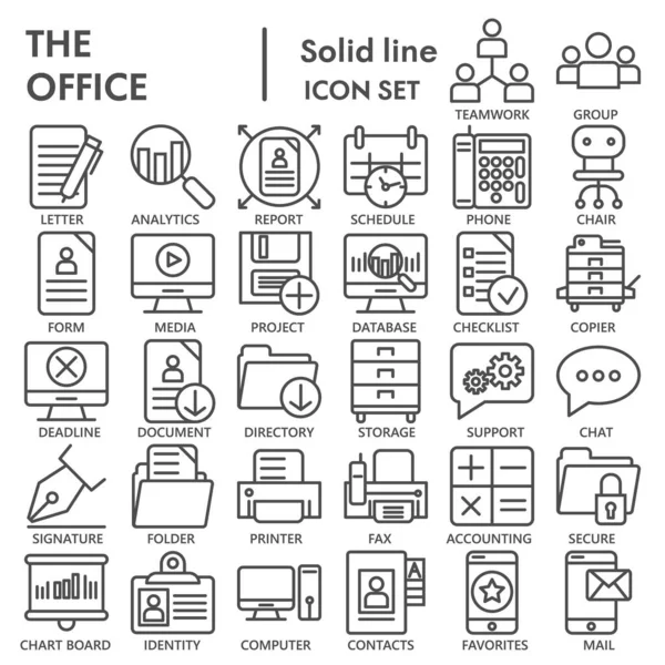Office thin line SIGNED icon set, workspace symbols collection, vector ...