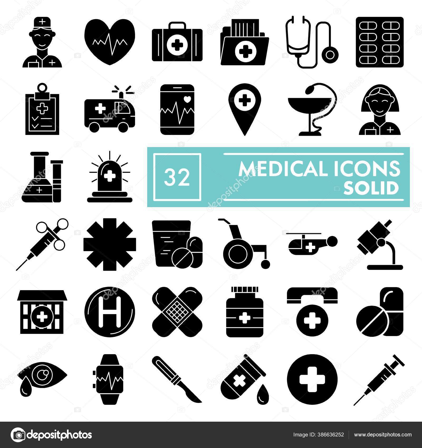 Medical glyph icon set, medicine symbols collection, vector sketches ...