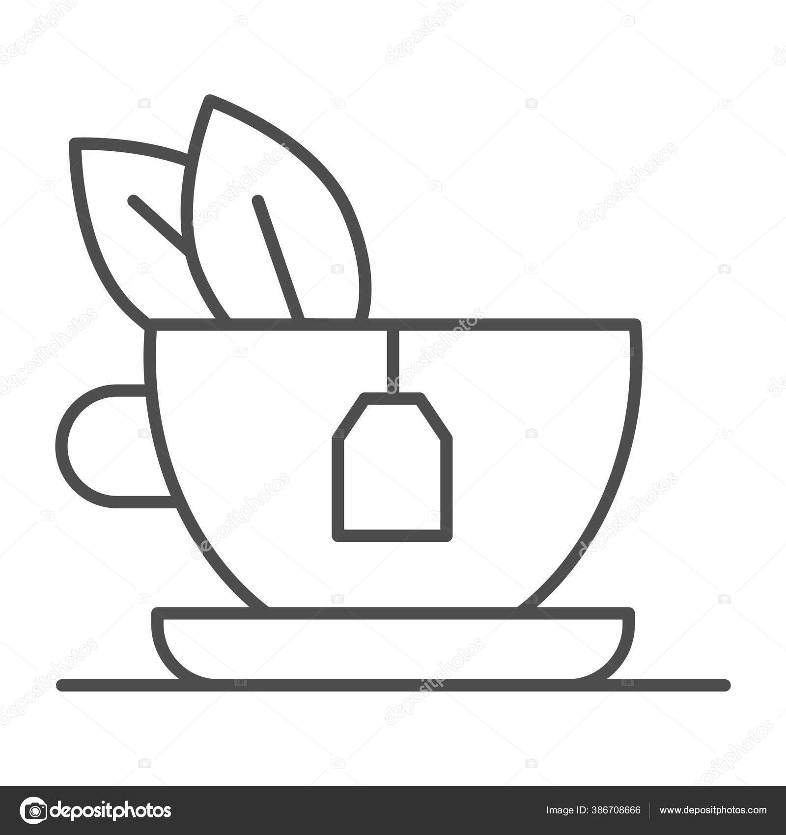 Green tea with mint thin line icon, breakfast concept, Glass mug with ...