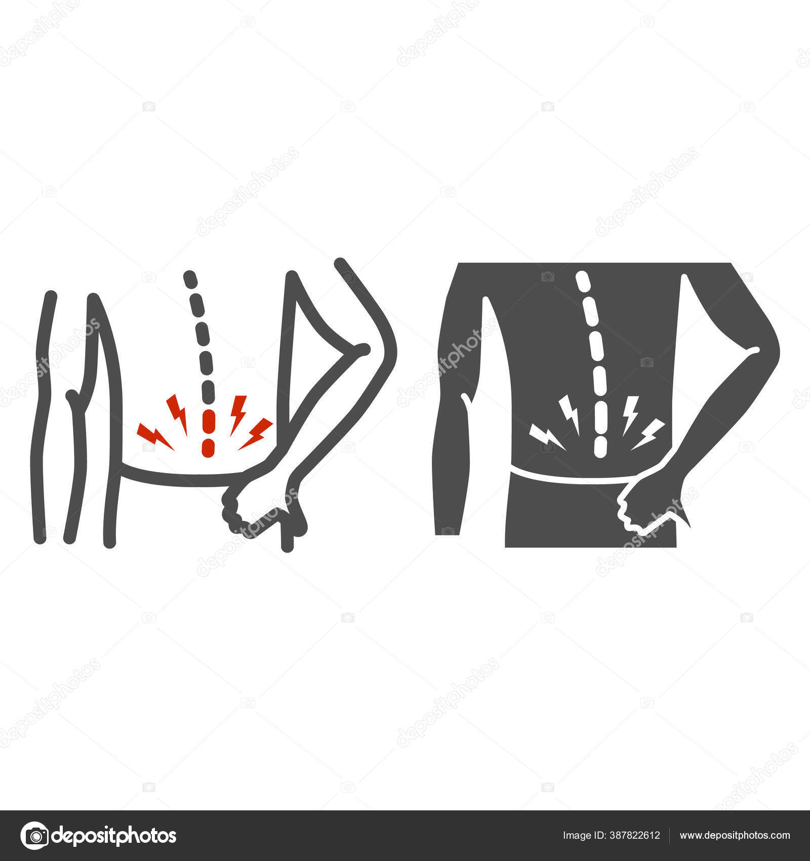 Back pain line and solid icon, Body pain concept, Backache sign on ...